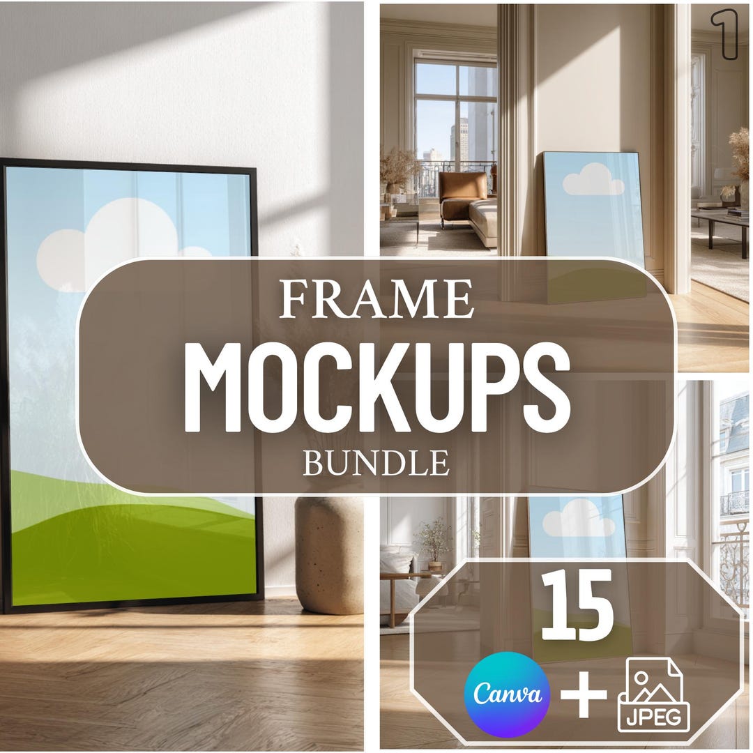 Vertical Frame Mockup Bundle: Modern Wall Art Display (JPEG & Canva ...