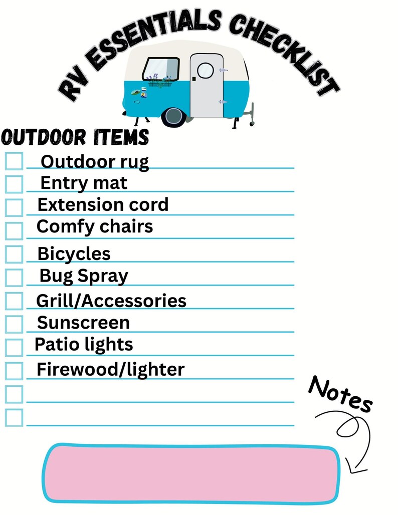 Printable RV Checklist, Camper Packing List, Travel Checklist for Rvs ...