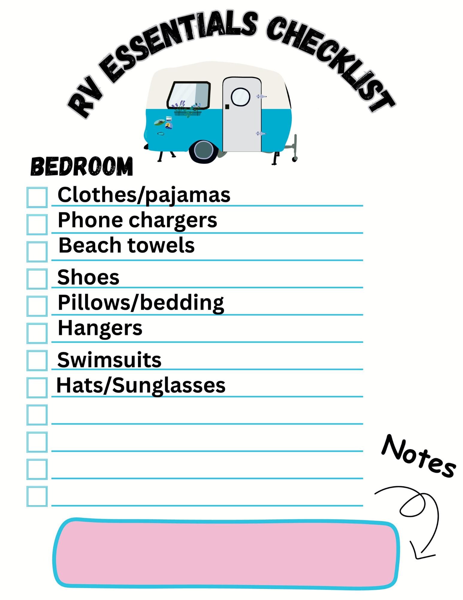 Printable RV Checklist, Camper Packing List, Travel Checklist for Rvs ...