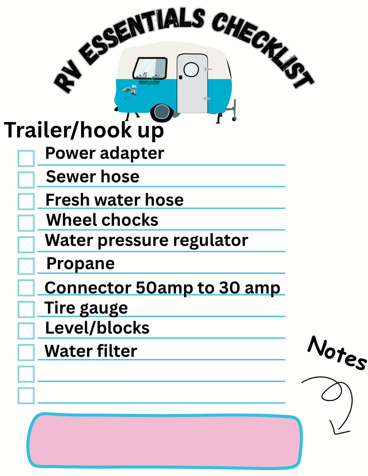 Printable RV Checklist, Camper Packing List, Travel Checklist for Rvs ...