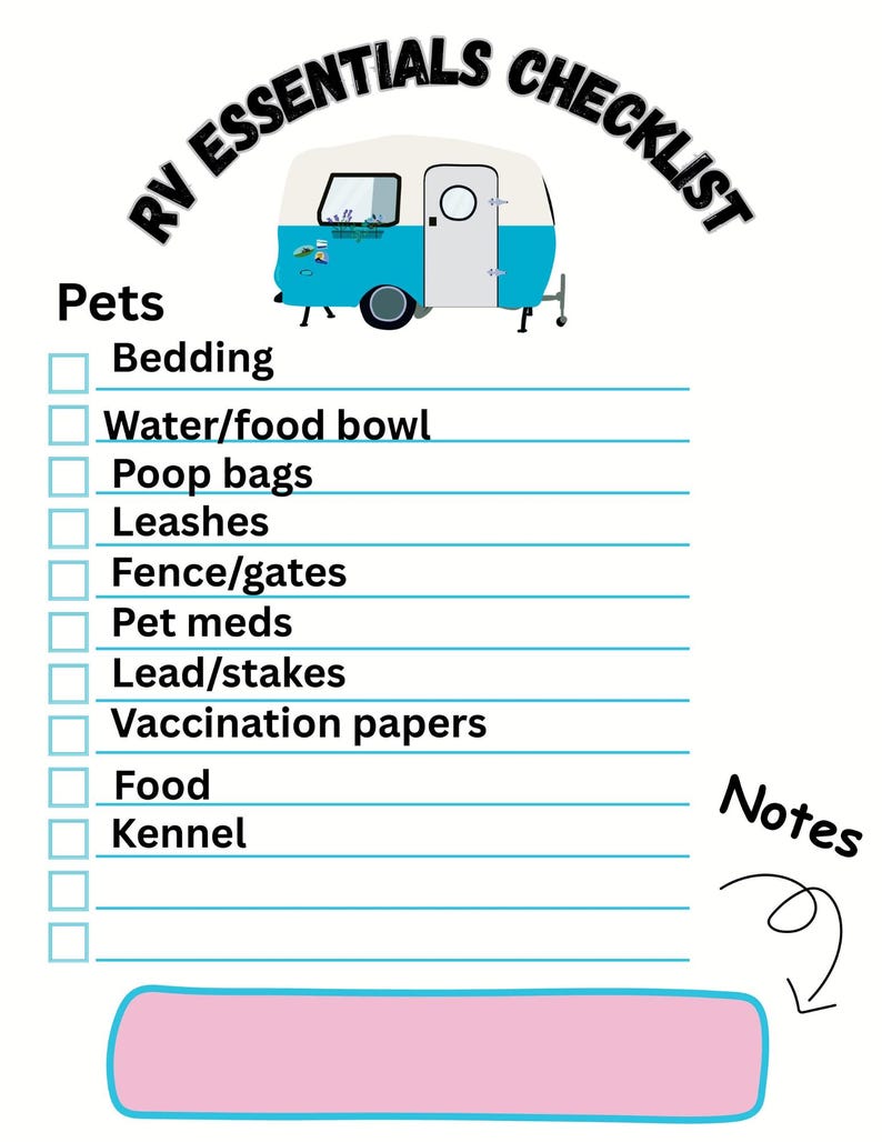 Printable RV Checklist, Camper Packing List, Travel Checklist for Rvs ...