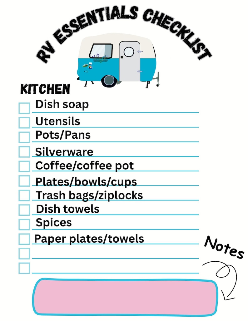 Printable RV Checklist, Camper Packing List, Travel Checklist for Rvs ...