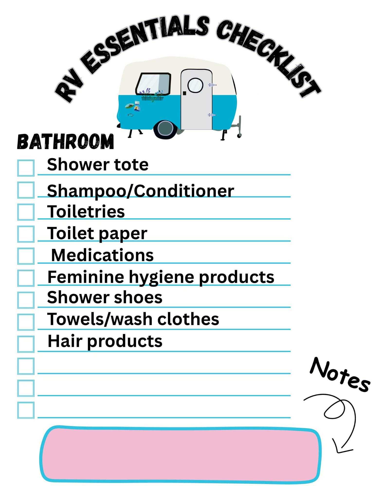 Printable RV Checklist, Camper Packing List, Travel Checklist for Rvs ...