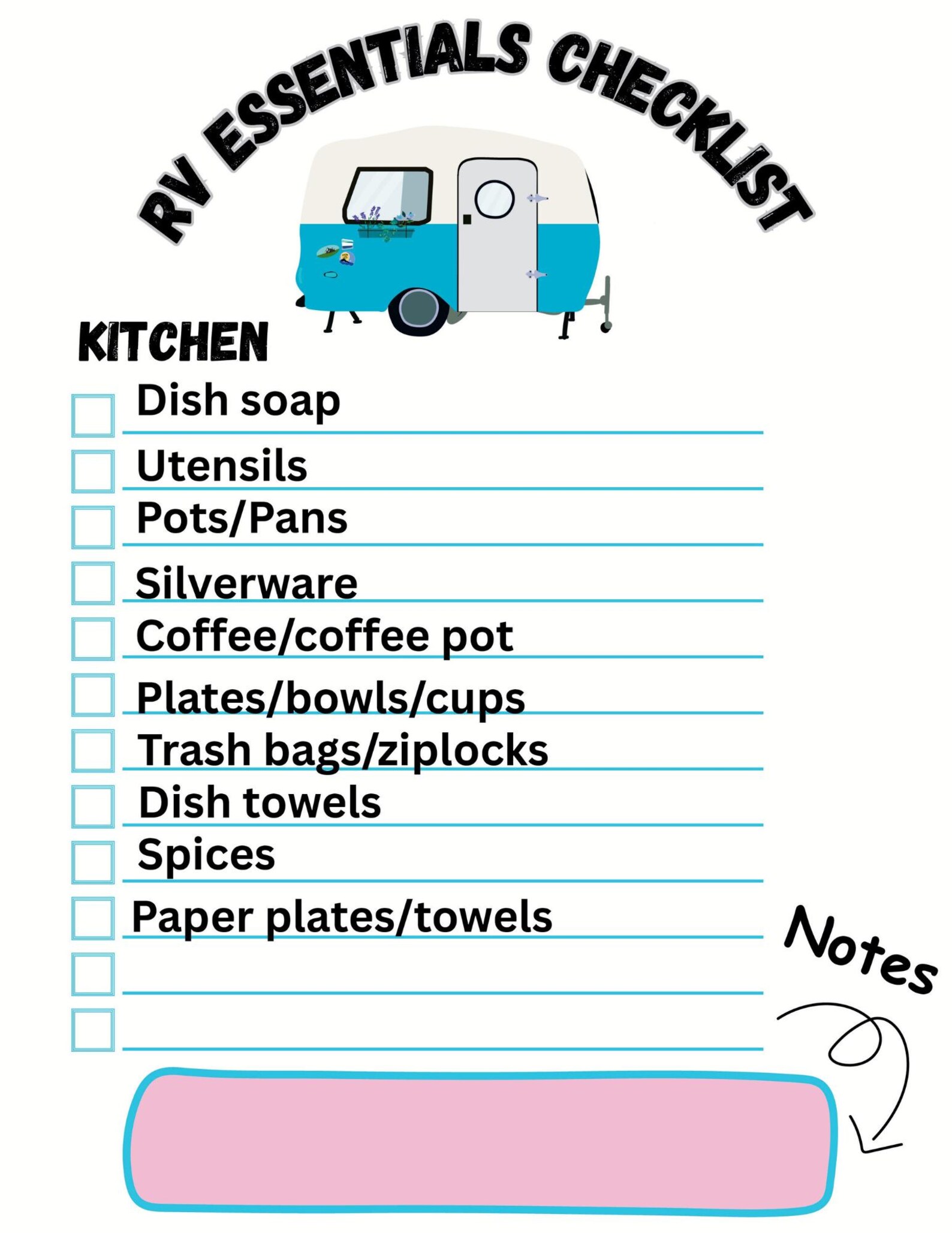 Printable RV Checklist, Camper Packing List, Travel Checklist for Rvs ...
