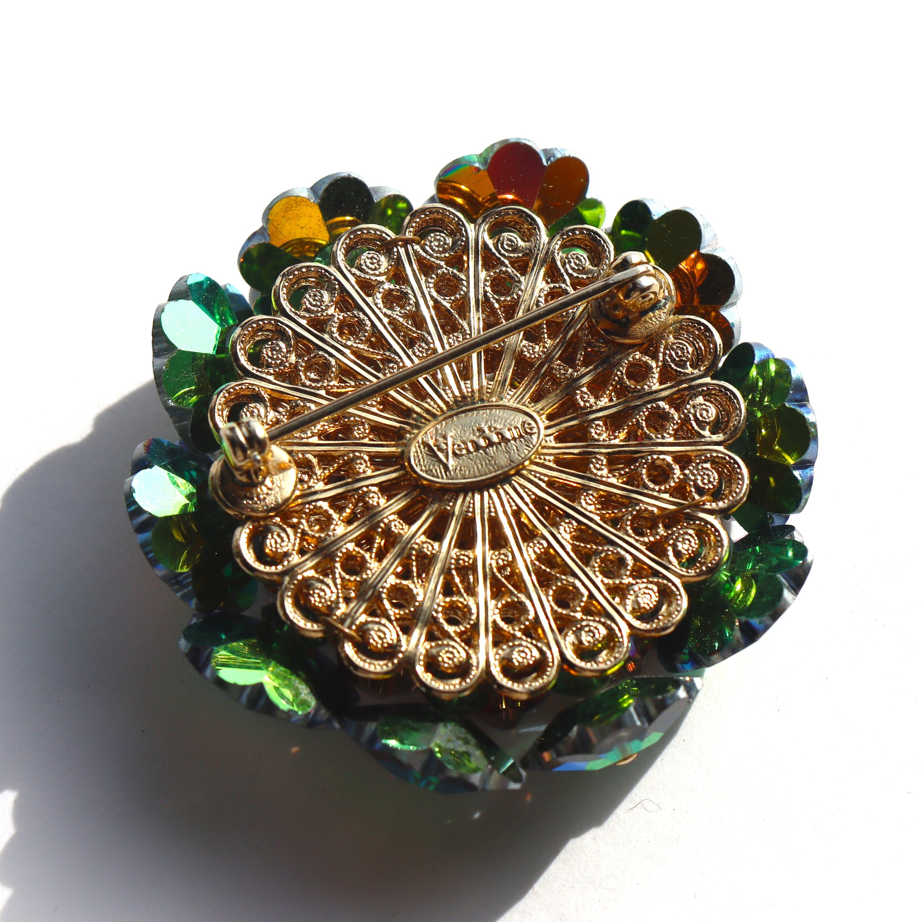 Vintage Signed Vendome Watermelon Margarita Rivoli Rhinestone Gold Tone ...