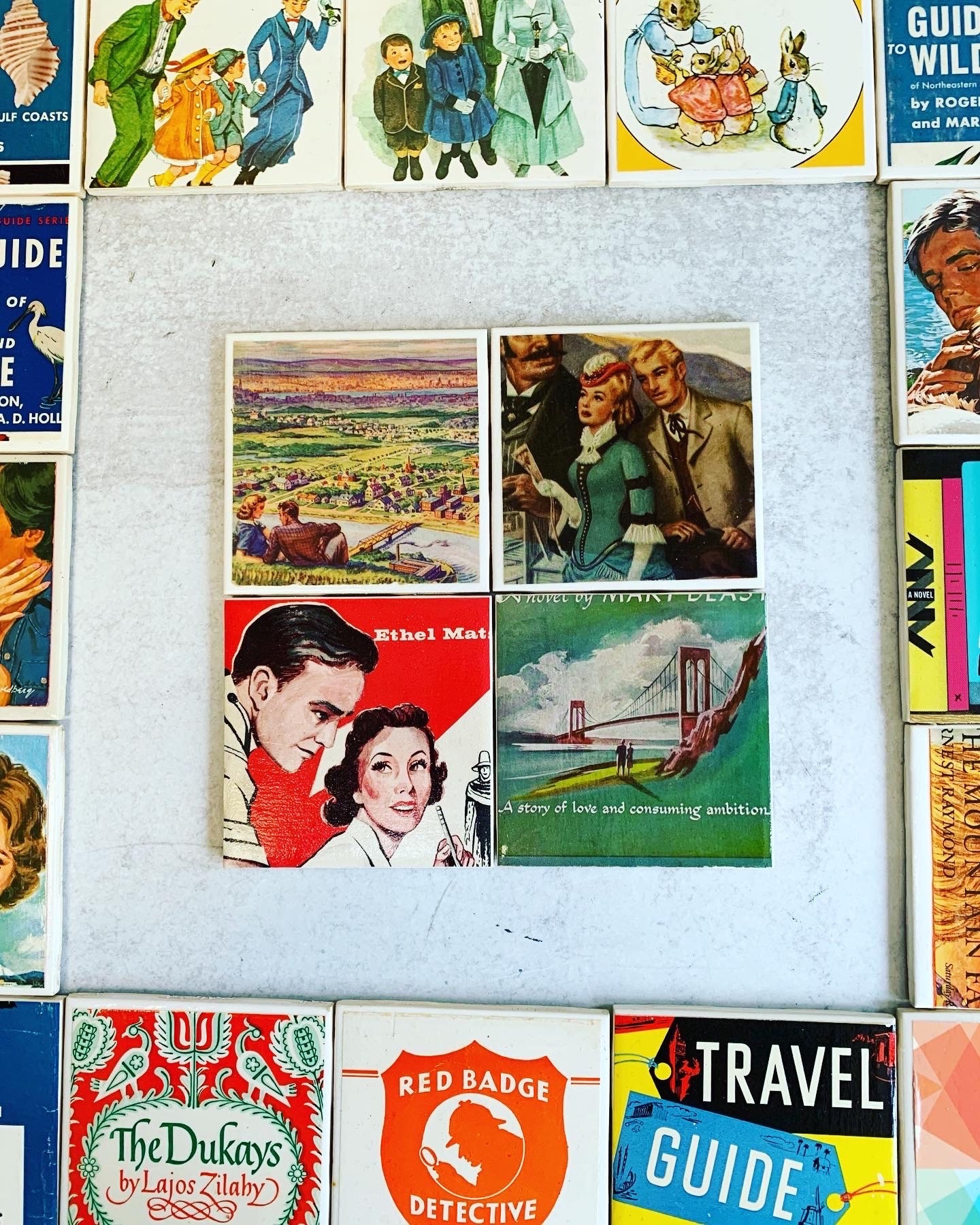 Vintage Book Cover Coasters: Handmade Tile Coasters With Cork Backing ...