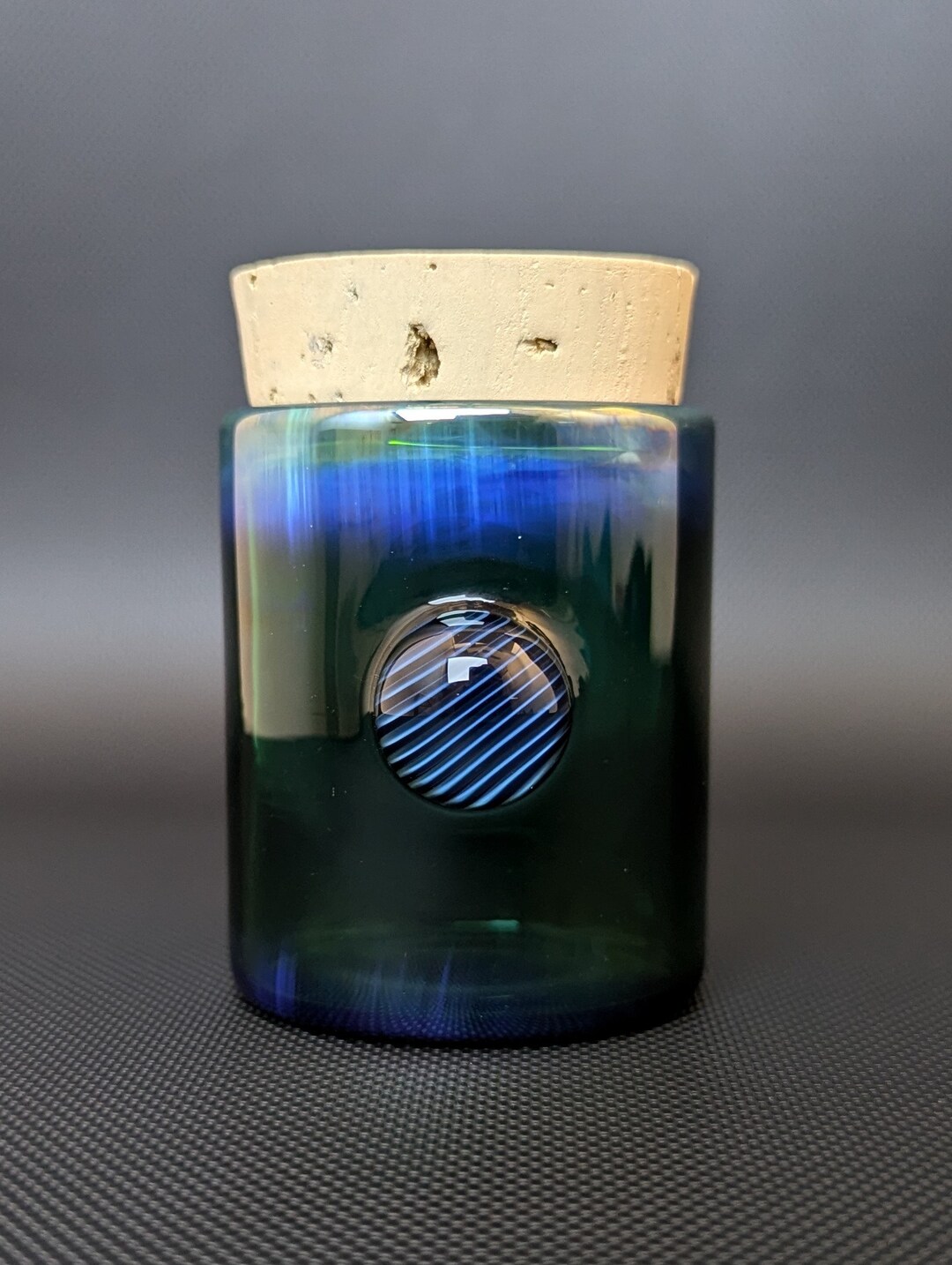 Blue Green Glass Jar // Silver Fuming // Black and Slyme Stripes Marble ...