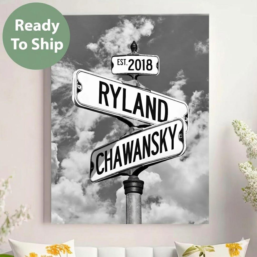 Personalized Canvas Road Street Sign for Couples, Custom Name and Date ...