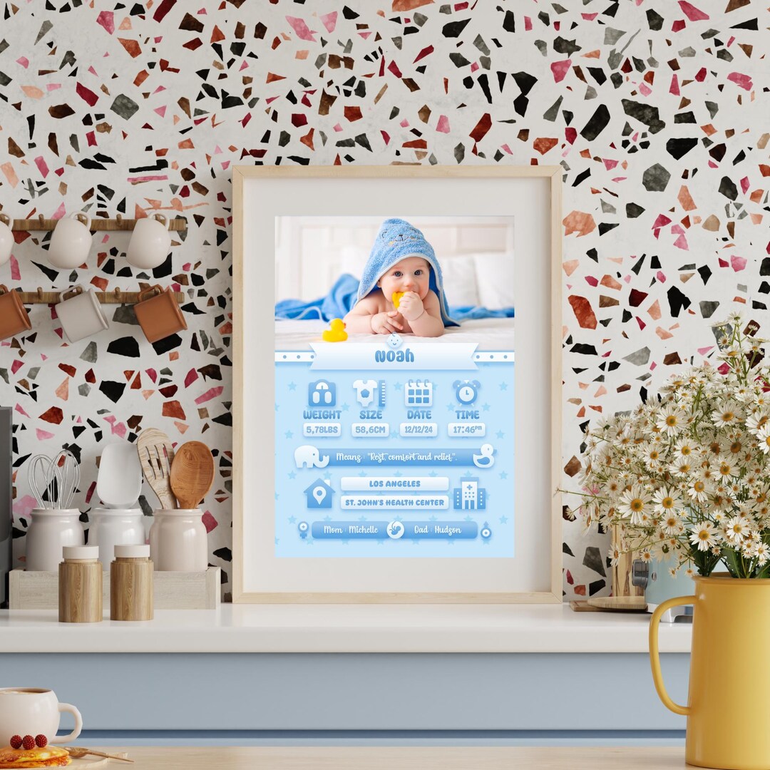 Personalized Baby Boy Birth Stats Poster – Custom Newborn Announcement ...