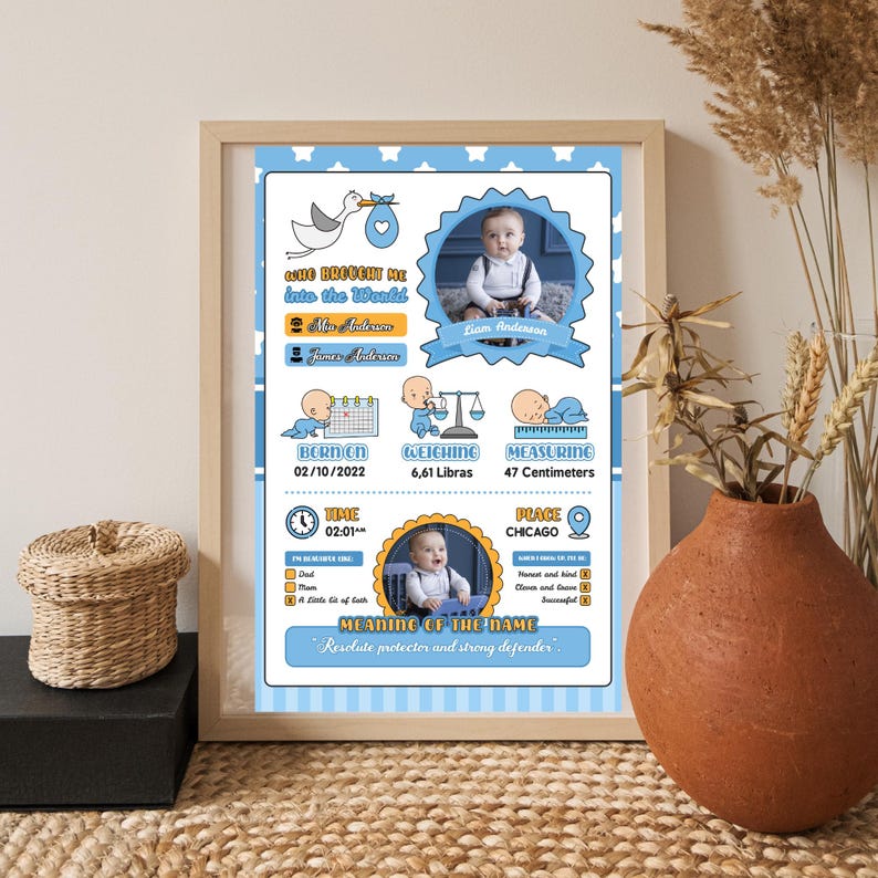 Personalized Baby Birth Stats Poster – Custom Newborn Announcement ...