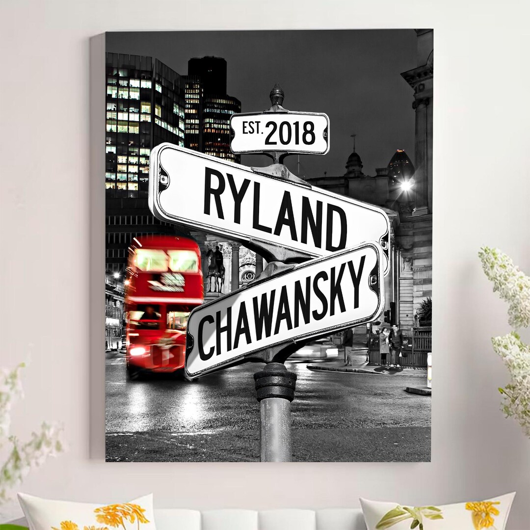Personalized Canvas Road Street Sign for Couples Custom Name, Date ...