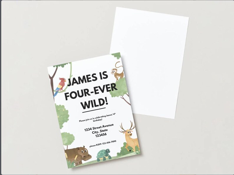 Four-ever Wild 4th Birthday Invitation | Safari Theme Template ...