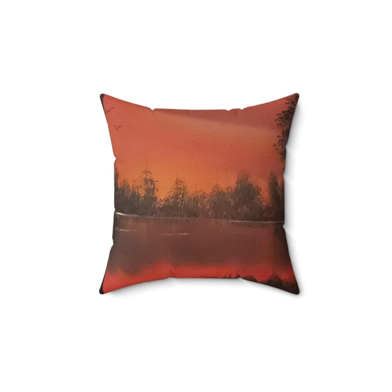Sunset Lake Landscape Pillow | Orange Red Woodland Water Reflection - Etsy
