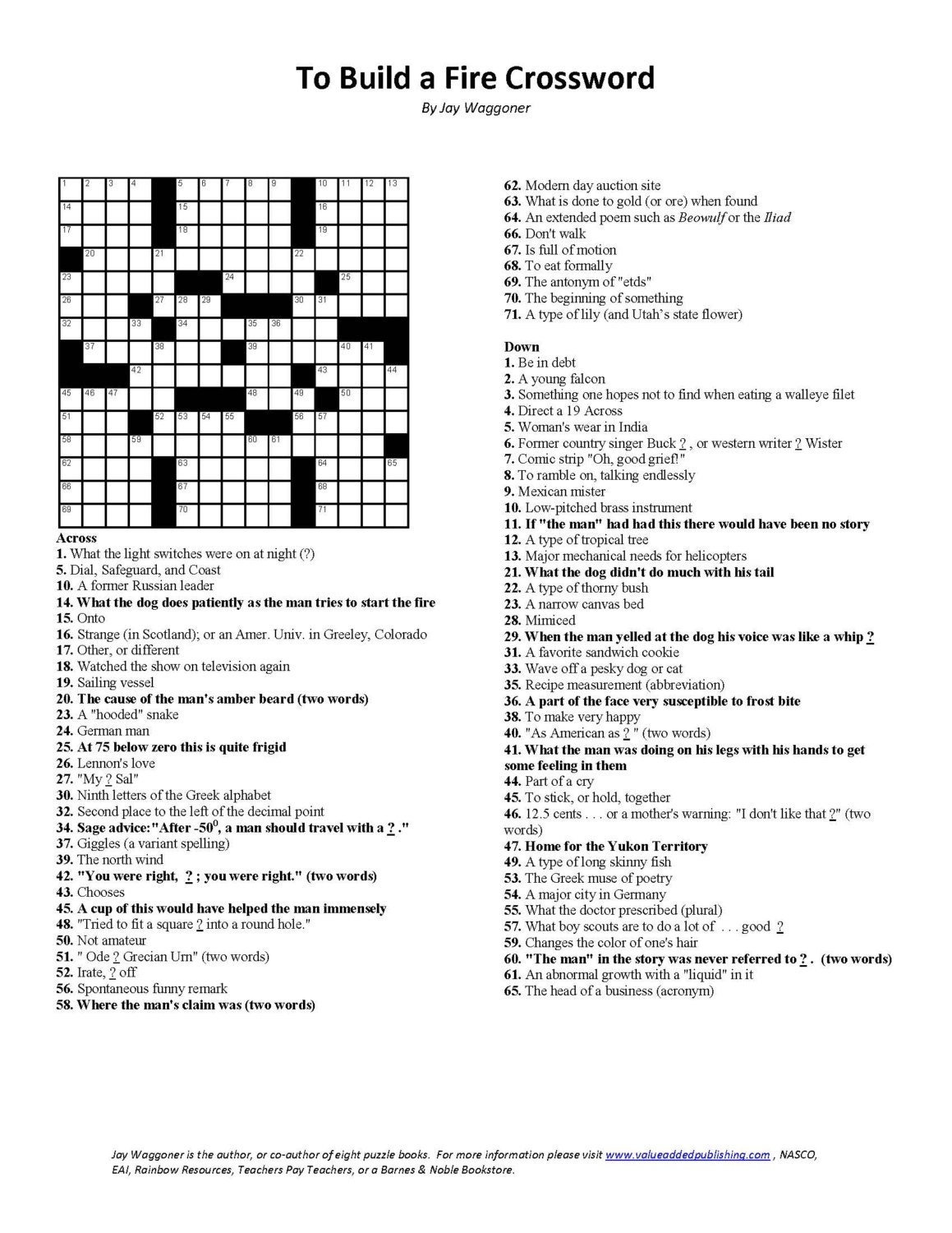 7 Jack London Puzzles,crosswords,character Searches,word Searches,math ...