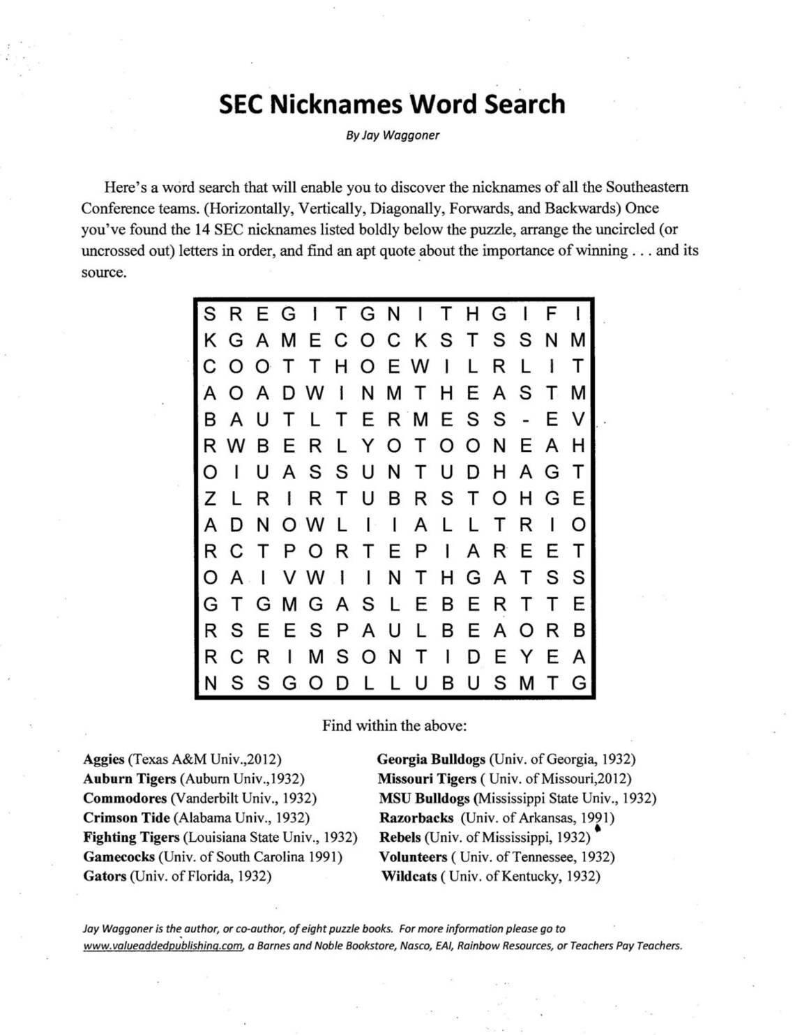21 Major College Conference Puzzles,crosswords,nickname Searches,math ...