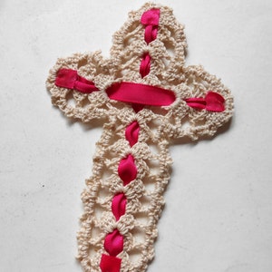 Vintage Crocheted Crosses, Red Ribbon, Dark Pink - Etsy