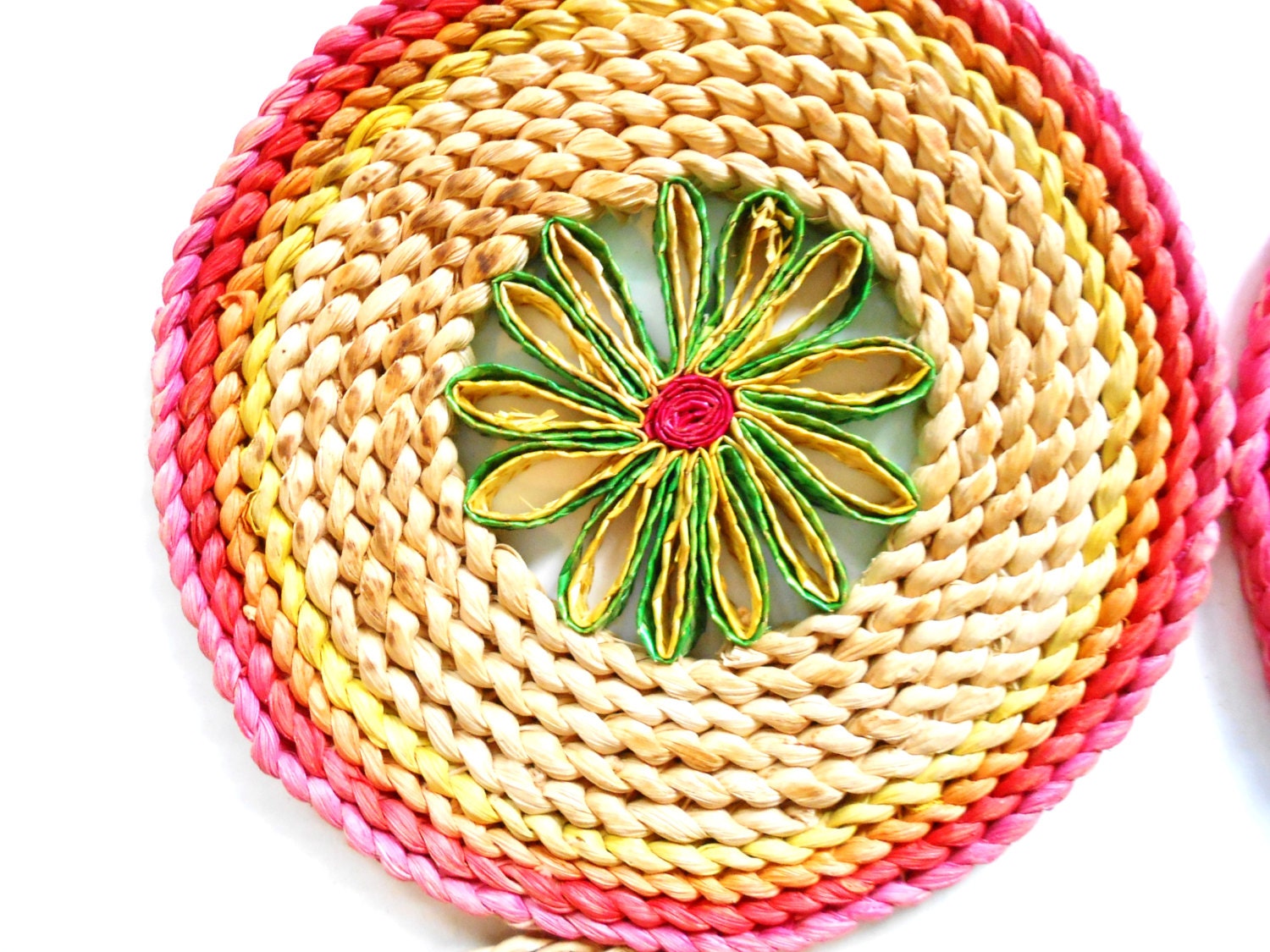 Vintage Straw Trivets, Pink and Green, Four Trivets - Etsy