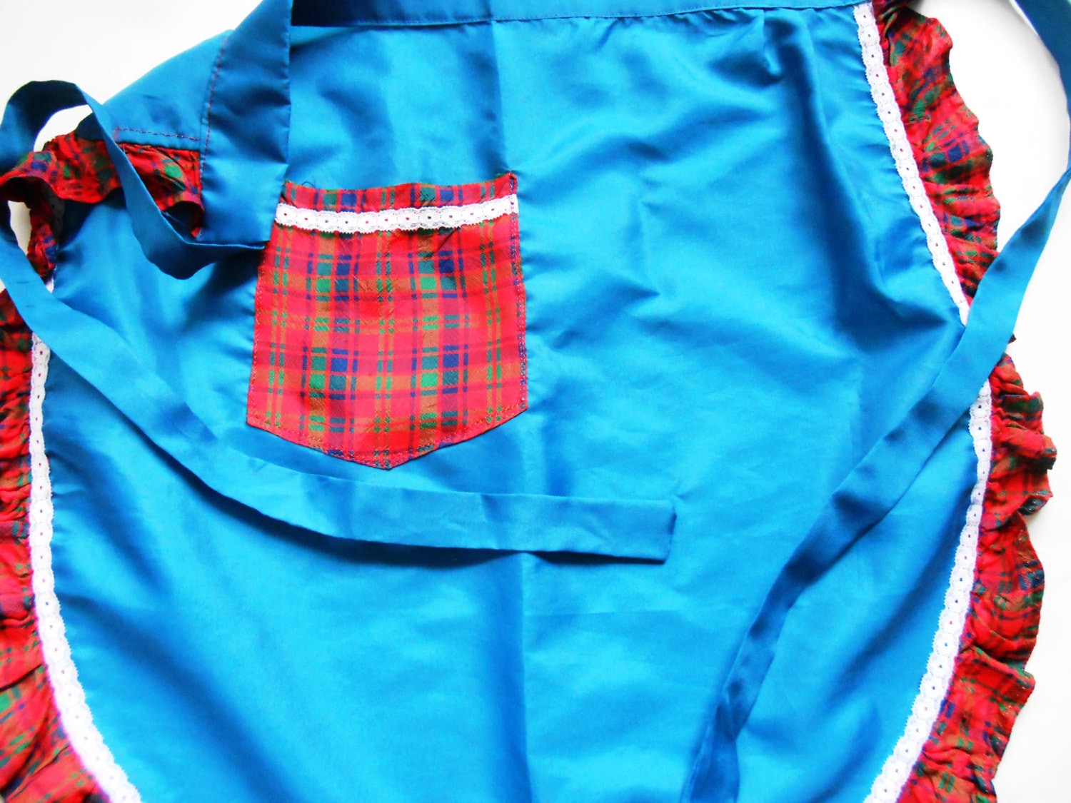Vintage Handmade Blue Apron With Red Plaid Trim - Etsy