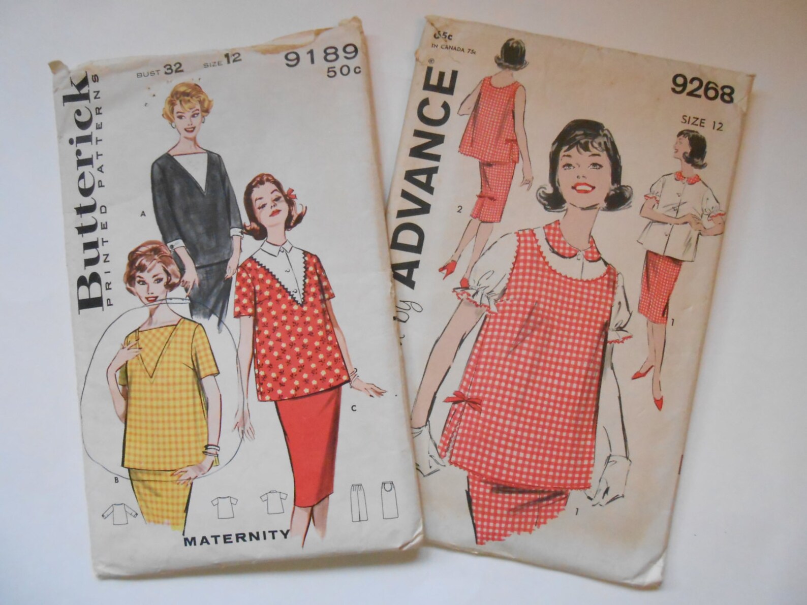 Two Vintage Maternity Sewing Patterns, Butterick 9189 and Advance 9268 ...