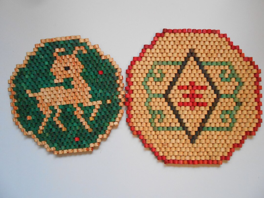 Two Vintage Wooden Bead Trivets - Etsy