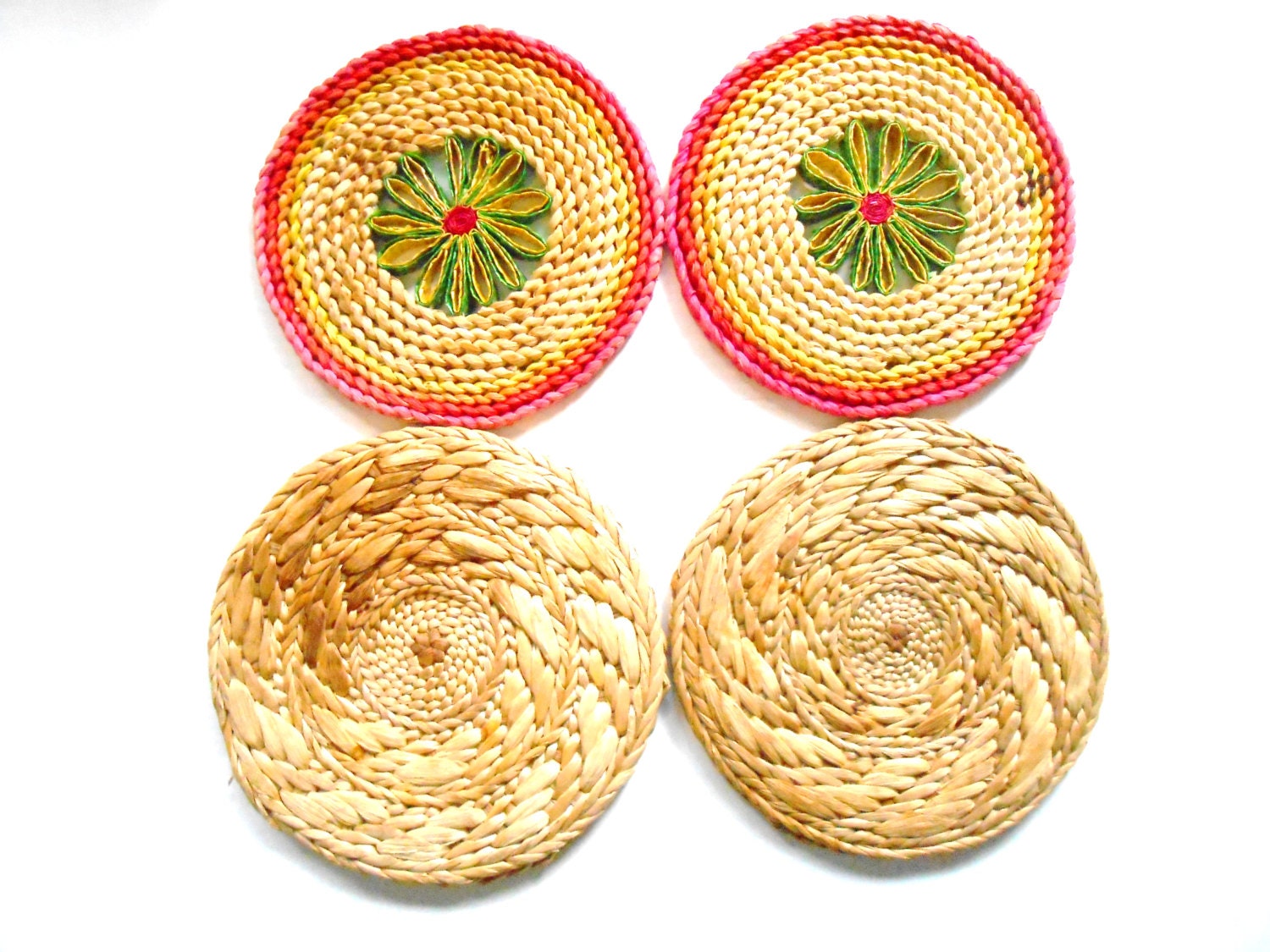 Vintage Straw Trivets, Pink and Green, Four Trivets - Etsy