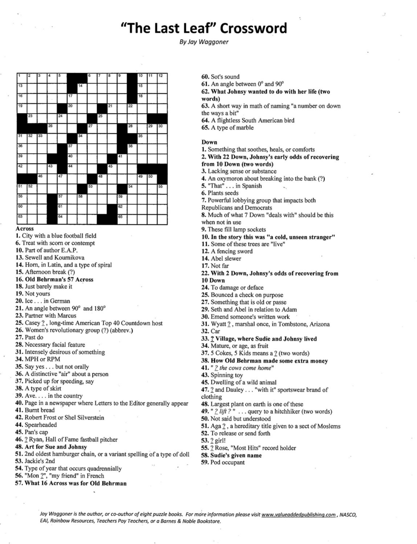 8 O. Henry Puzzles,william Sidney Porter,crosswords,vocabulary Puzzles ...