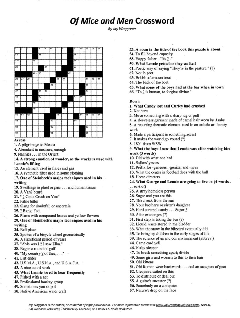 13 John Steinbeck Puzzles,crosswords,vocabulary,character Searches ...
