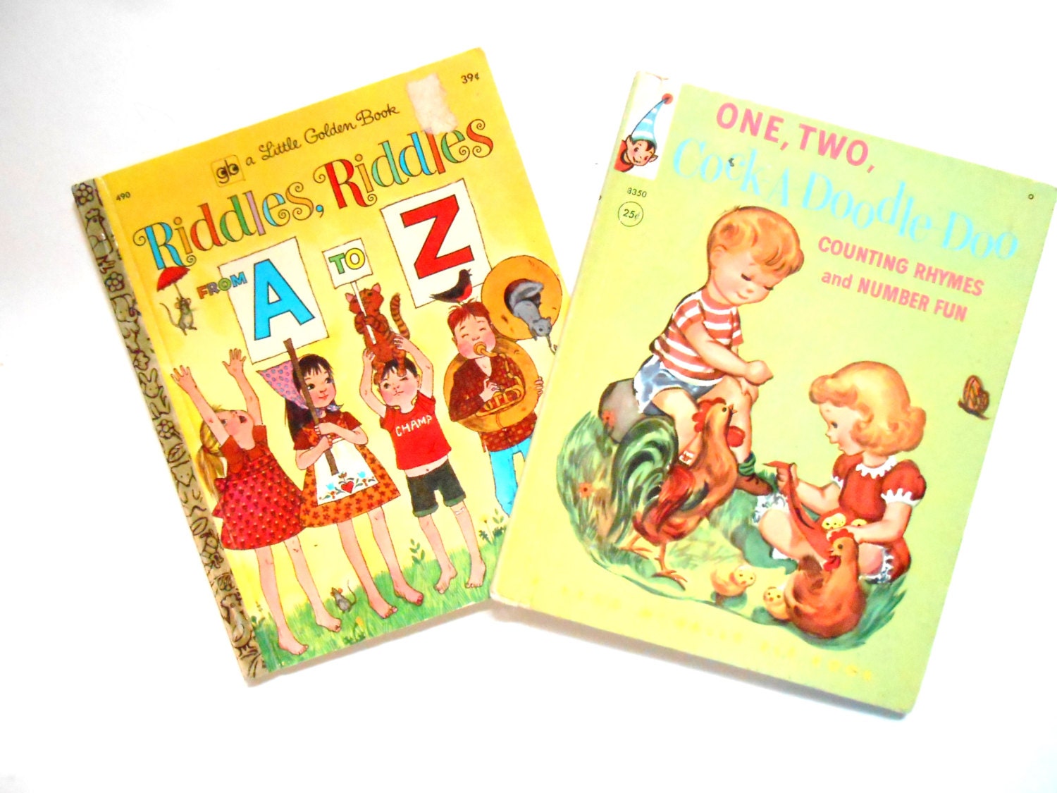 Two Vintage Children's Books, One, Two, Cock-a-doodle-doo and Riddles ...