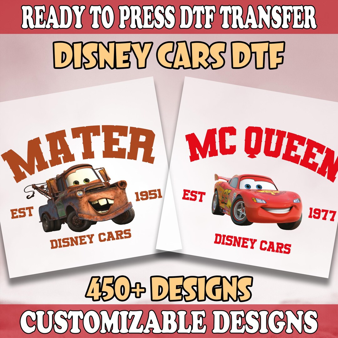 Lightning Mcqueen Dtf, Cars Ready to Press, Disney Cars DTF, Tow Mater ...
