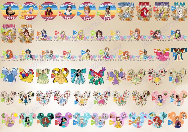 Disney Princesses Dtf Transfer, Princess Birthday Dtf, Watercolor ...