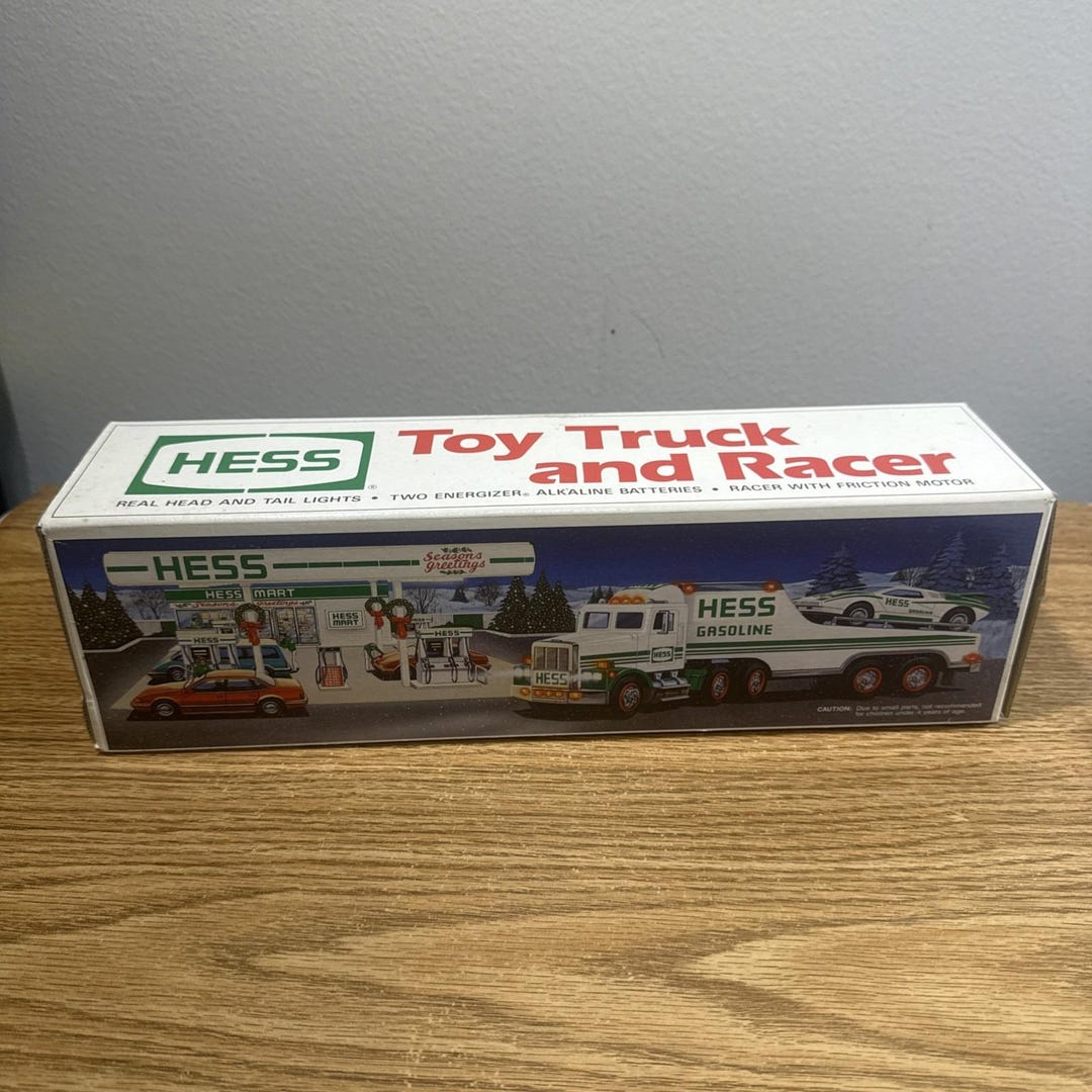 1991 Hess Toy Hauler Semi Truck and Racer Car, Original Box and All ...
