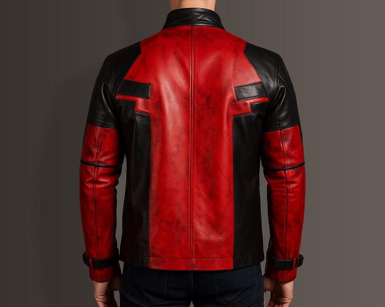 Deadpool Leather Jacket Men Red Black Biker Jacket Ryan Reynolds ...