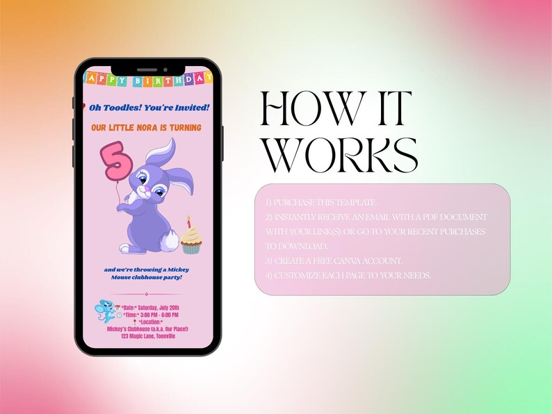 Editable Bunny Birthday Card | Cute Pink Birthday Invite | Birthday ...