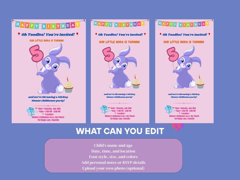 Editable Bunny Birthday Card | Cute Pink Birthday Invite | Birthday ...