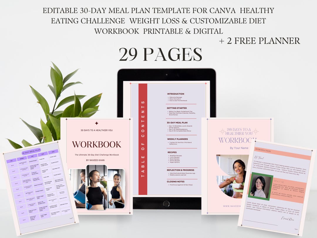 30 Day Weight Loss Meal Planner Workbook | Printable Diet and Fitness ...