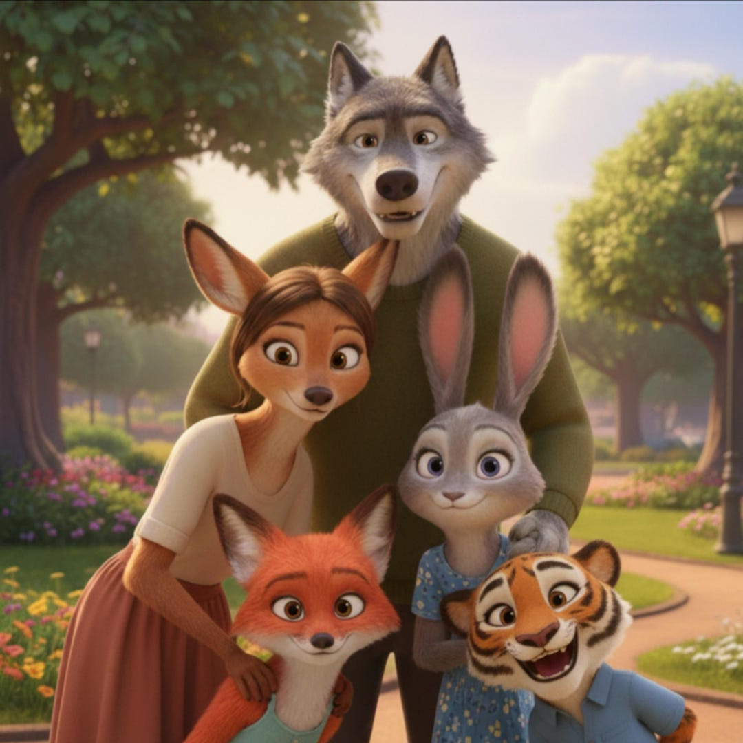 Custom Zootopia Style Family Portrait, Animated Animal Art (digital ...