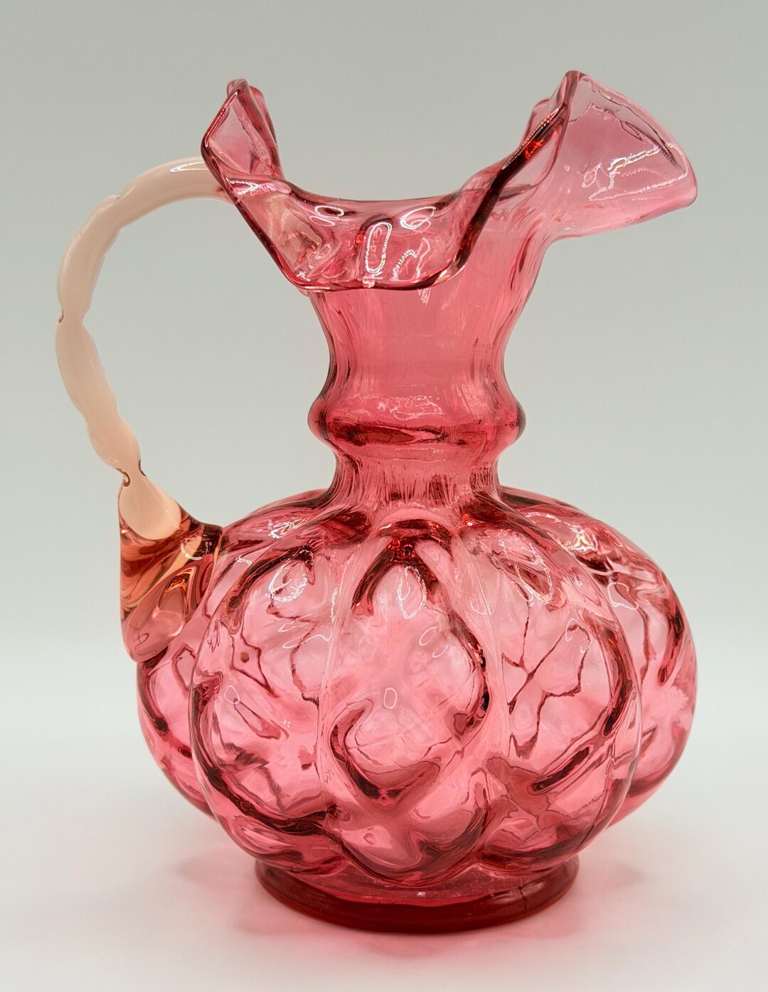 Vintage Cranberry Diamond Optic Ruffled Edge Pitcher - Etsy