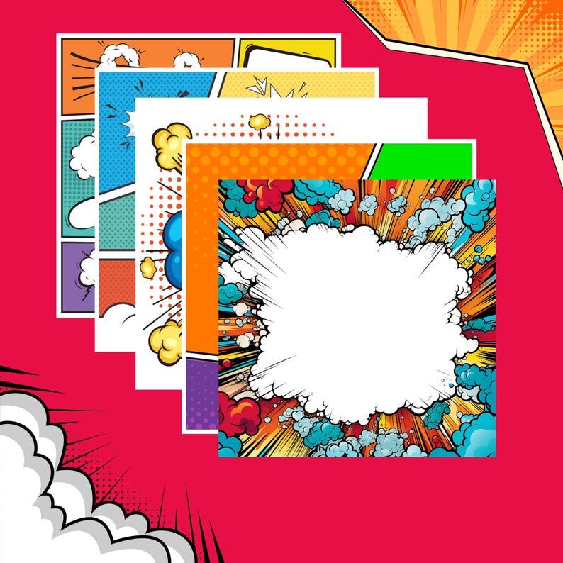 Comic Book Digital Papers: Super Hero Scrapbooking Backgrounds (300DPI ...