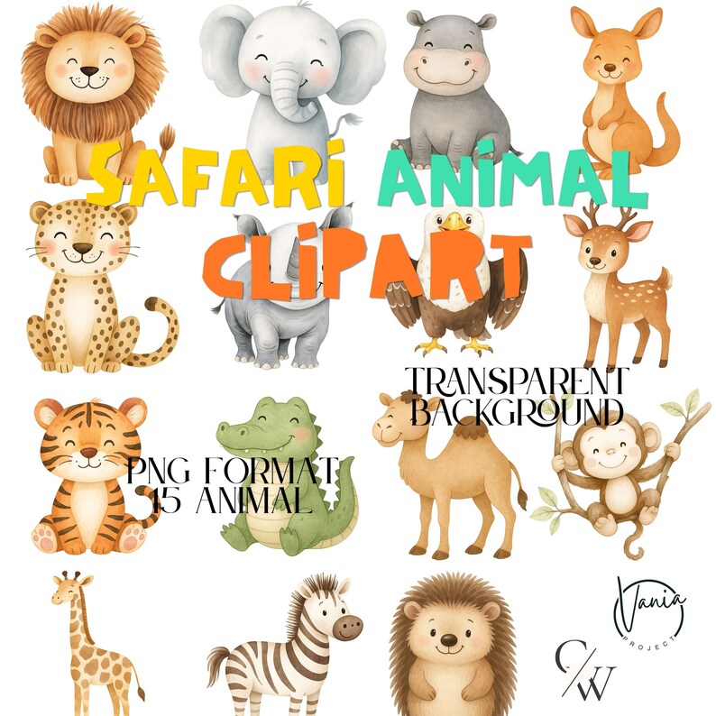 15 Safari Clipart, Animal Clipart, Transparent Background, Jungle ...
