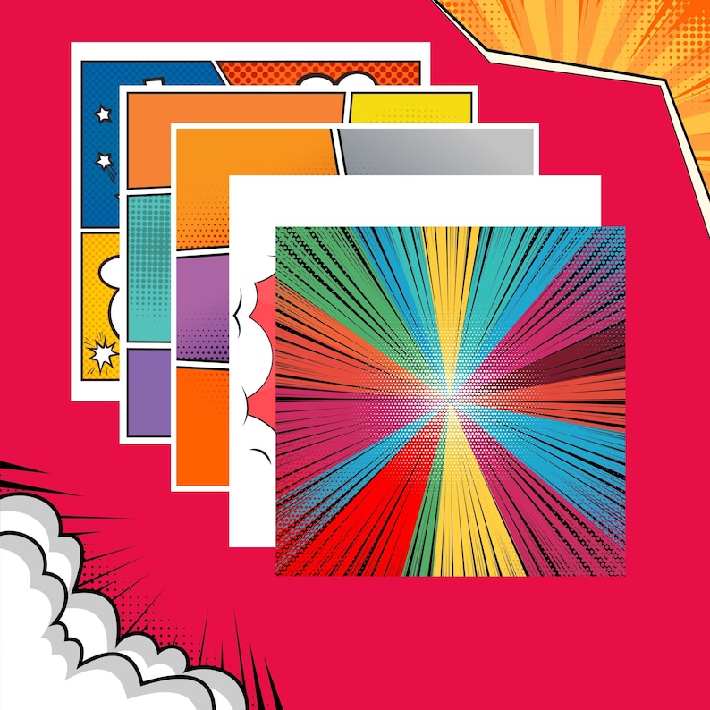 Comic Book Digital Papers: Super Hero Scrapbooking Backgrounds (300DPI ...