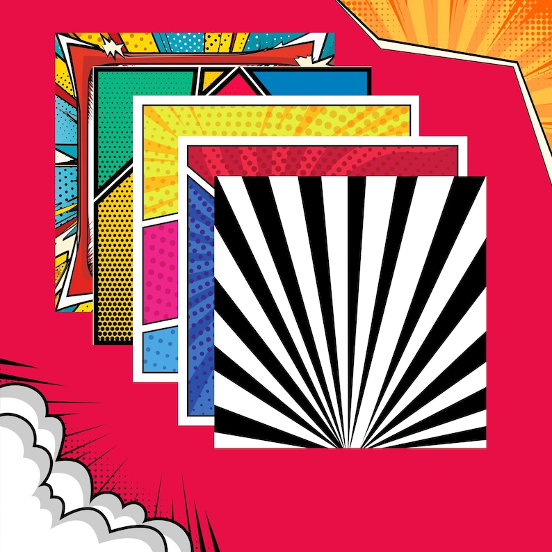 Comic Book Digital Papers: Super Hero Scrapbooking Backgrounds (300DPI ...