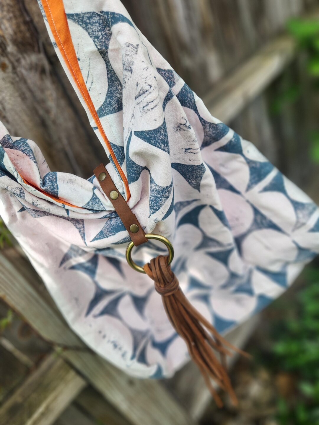 Blue Geometric Tote Bag. Blue Abstract Designs. Leather Handle. 17x16 ...