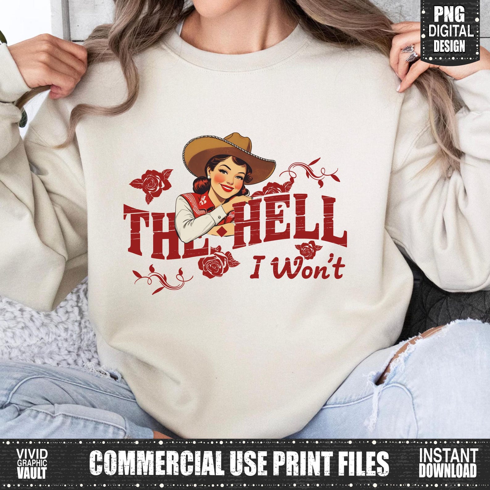 The Hell I Won't PNG, Cowboy Funny 1950's Housewife Vintage, Western ...