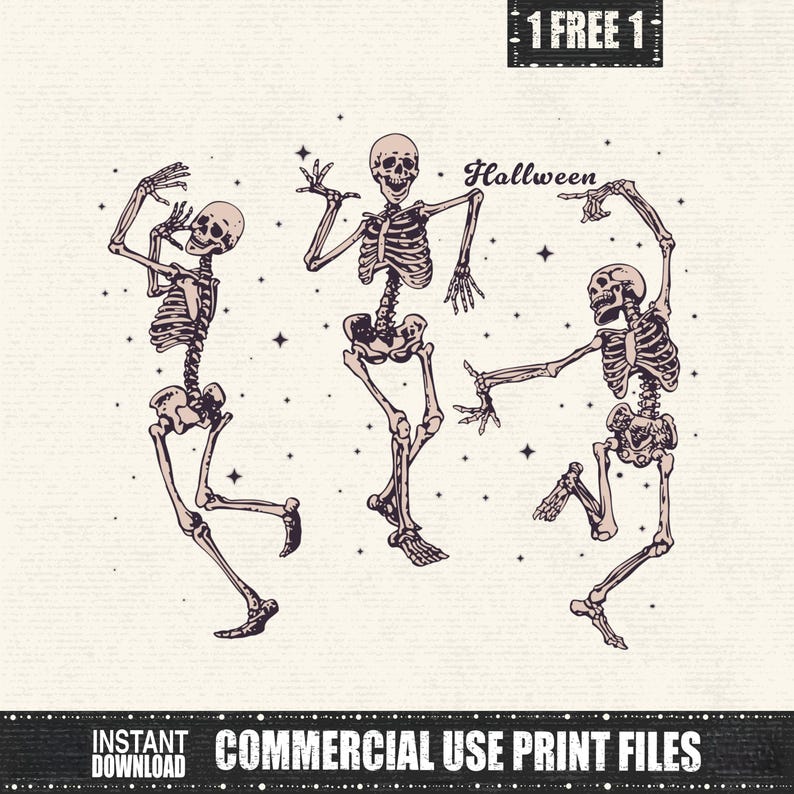 Halloween Dancing Skeletons PNG, Retro Spooky Skeleton Dance Clipart ...