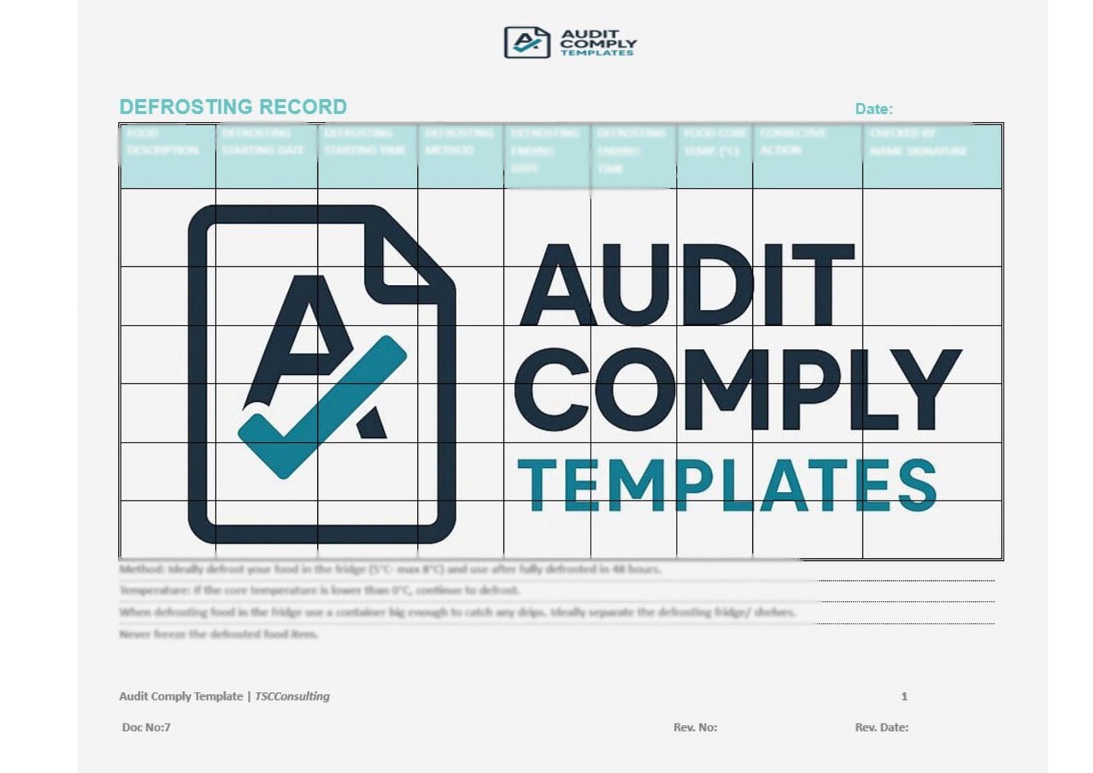 Printable Defrosting Log Template | HACCP Food Safety Record Sheet ...