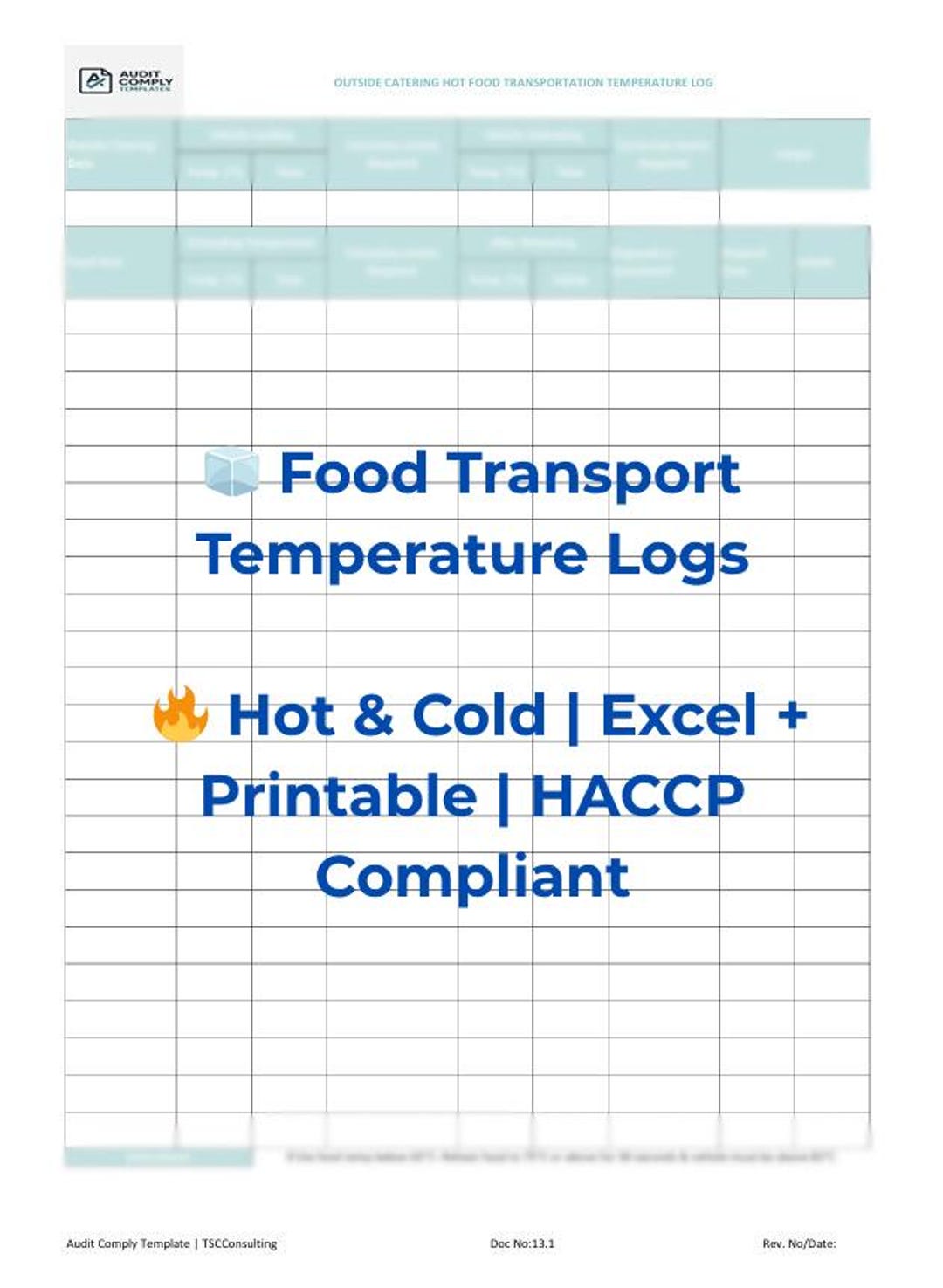 HACCP Food Transport Log| Hot & Cold Holding | Excel | Printable Audit ...