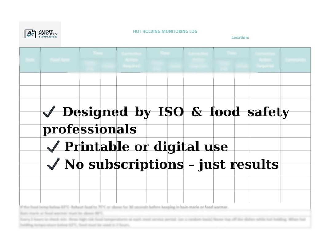 Hot & Cold Holding Log | Excel + PDF Format | Haccp-compliant ...