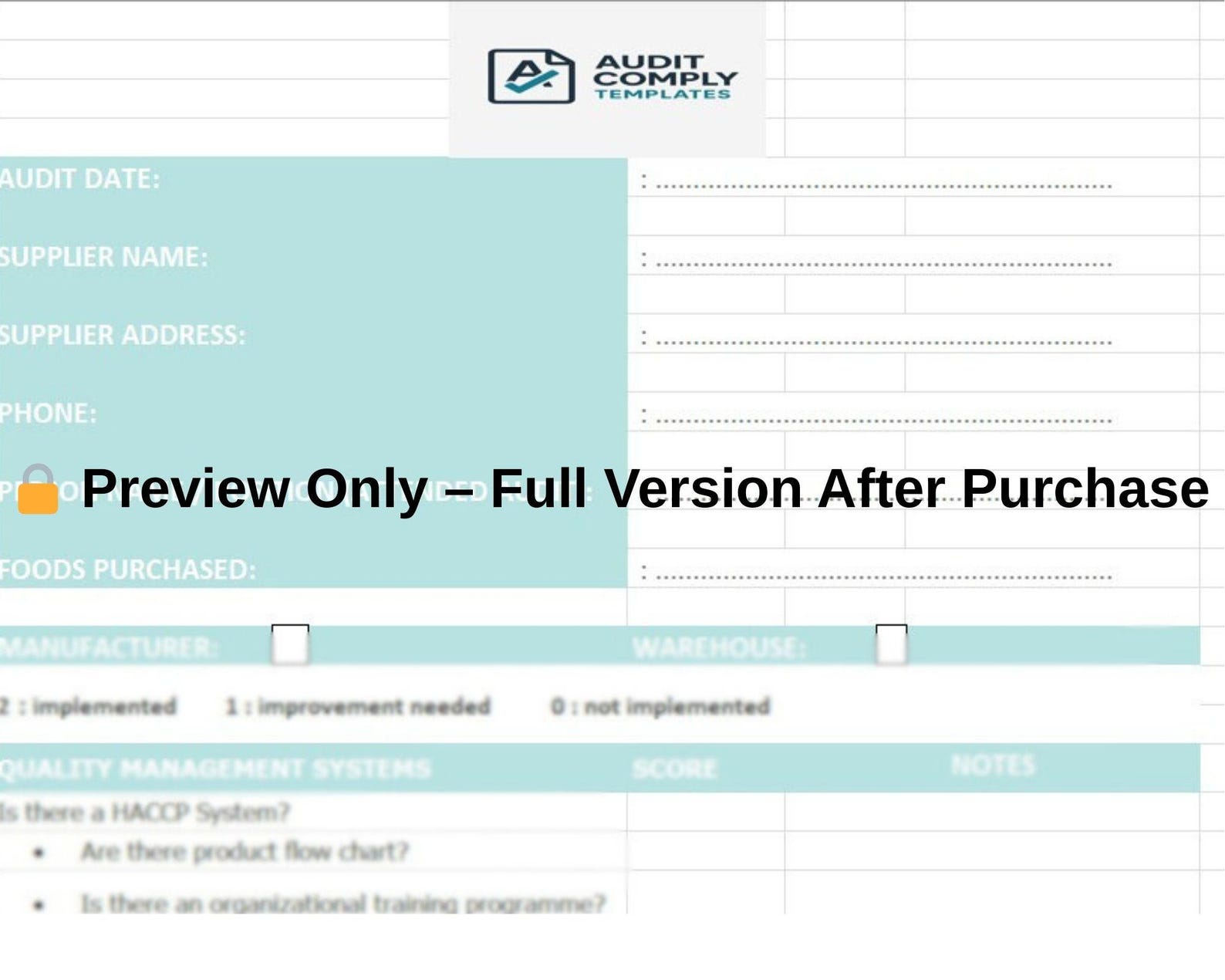 Supplier Audit Excel Template | Vendor Evaluation Sheet | Quality ...