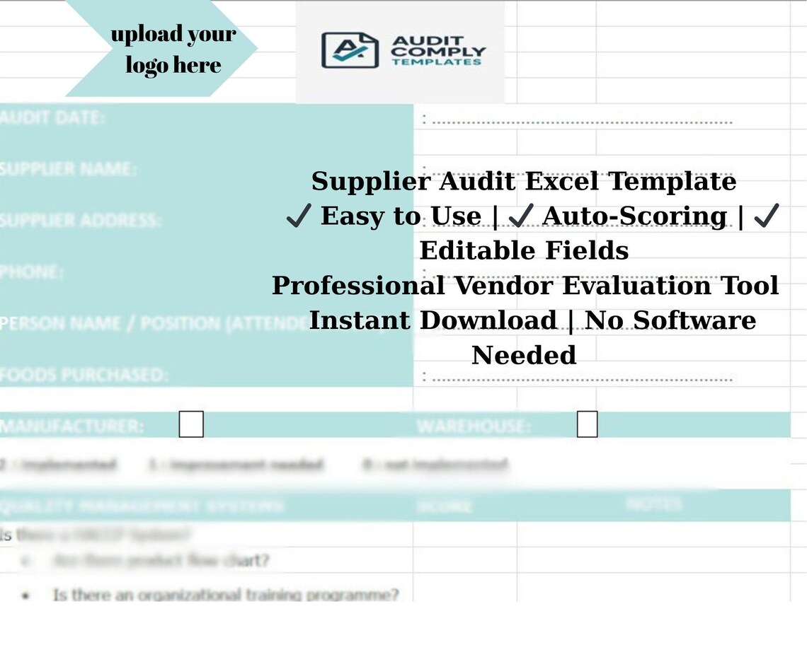 Supplier Audit Excel Template | Vendor Evaluation Sheet | Quality ...
