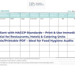 HACCP Defrosting Log Template | Printable PDF Food Safety Record ...